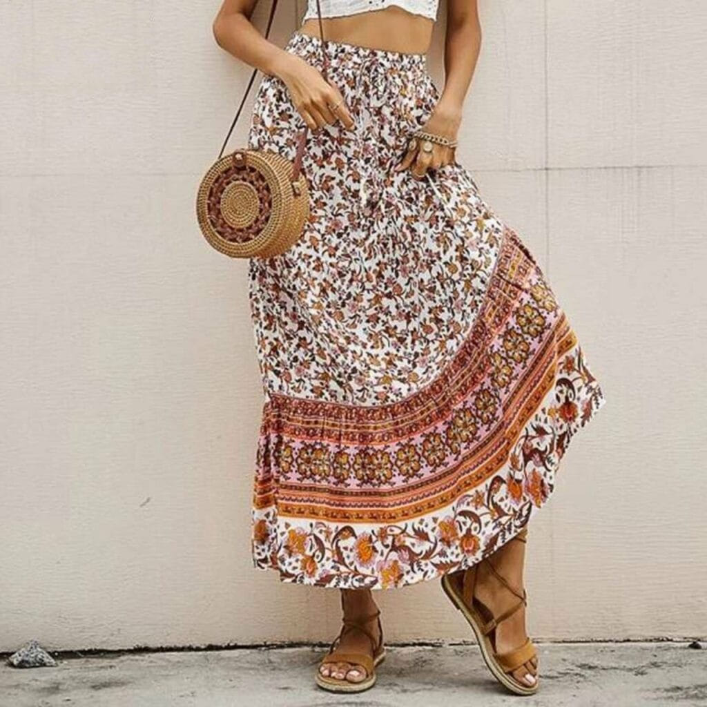 LANGER GYPSY-ROCK MIT BLUMENMUSTER - Boho Kleider